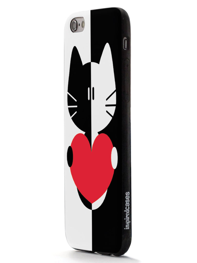 Black & White Cartoon Cat Heart - Black Case – InspiredCases