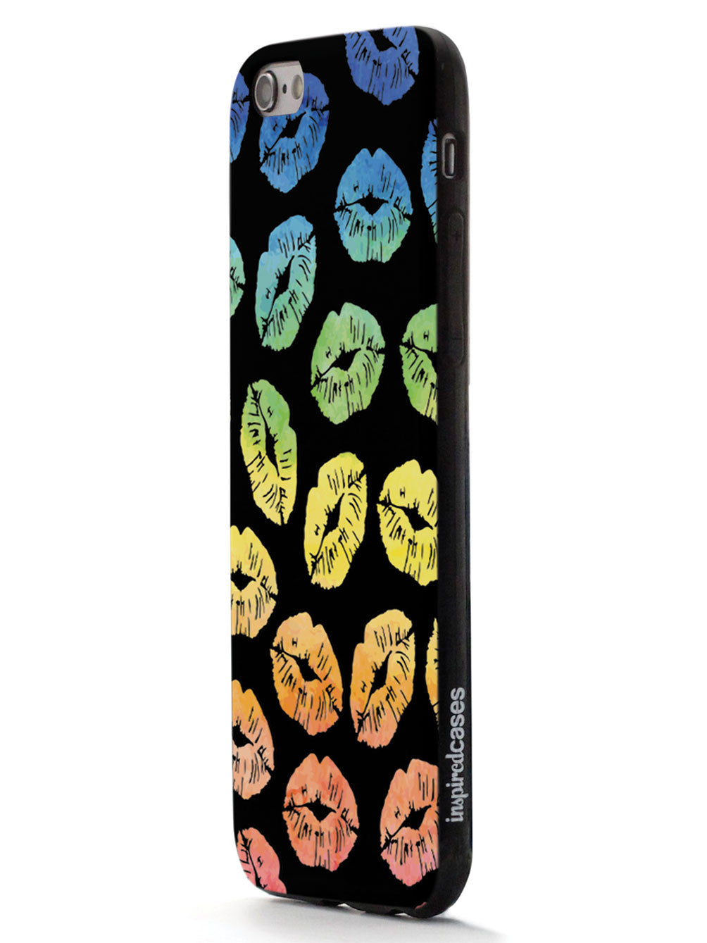 Lip Print Pattern - Watercolor Rainbow - Black Case – InspiredCases